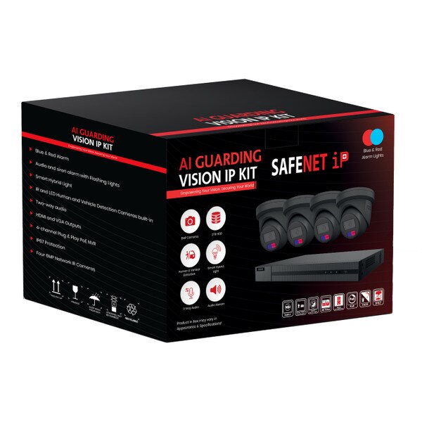 Guarding Vision 4CH IP Kit - 4CH NVR, 2TB HDD, 6*6MP Smart Hybrid Turrets , 2-Way Audio, Red ...